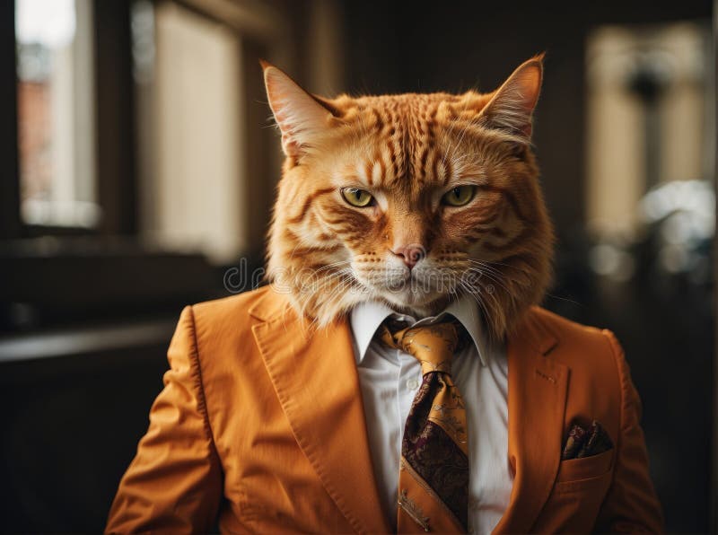 AI Generated Illustration of a Cat in Formal Attire Stands on a Table ...