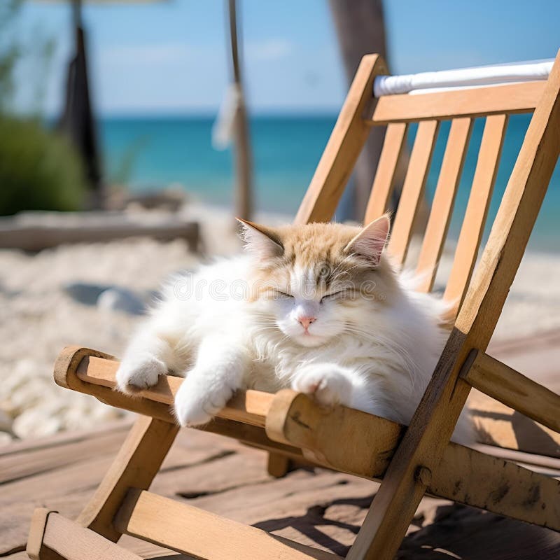 AI Generated Illustration of a Cat Napping on a Beach Chair in the Sun ...