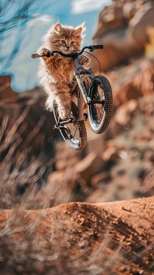 AI Generated Illustration of a Cat Riding a Bicycle Sideways Stock ...