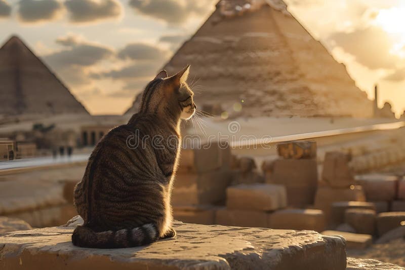 AI-generated Illustration of a Cat Sitting on a Stone Ledge Looking at ...