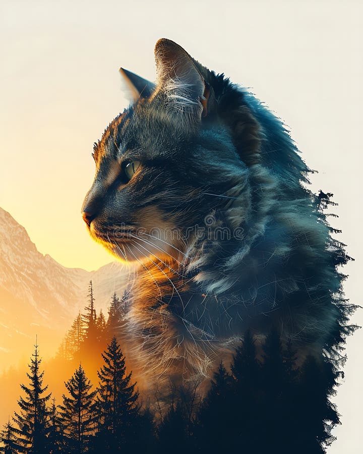 AI Generated Illustration of a Cat Standing in the Foreground, Its ...