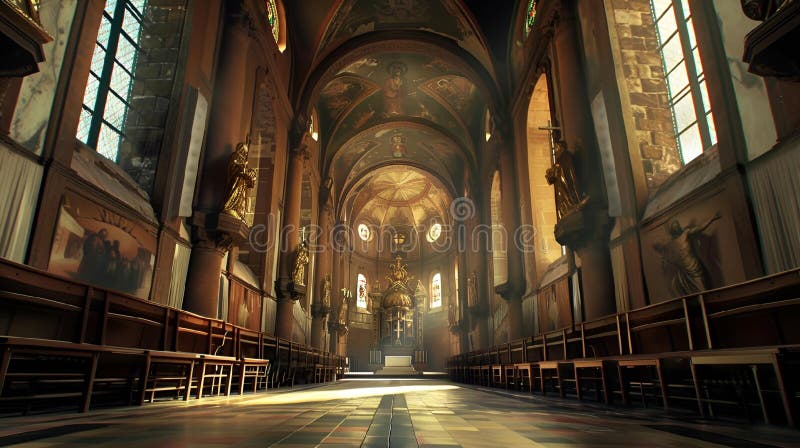 A Cathedral with Many Benches in it S Front View Stock Illustration ...