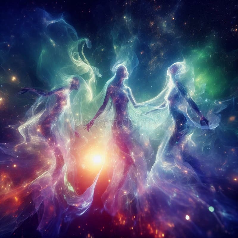 AI Generated Illustration of Celestial Figures in a Cosmic Backdrop ...