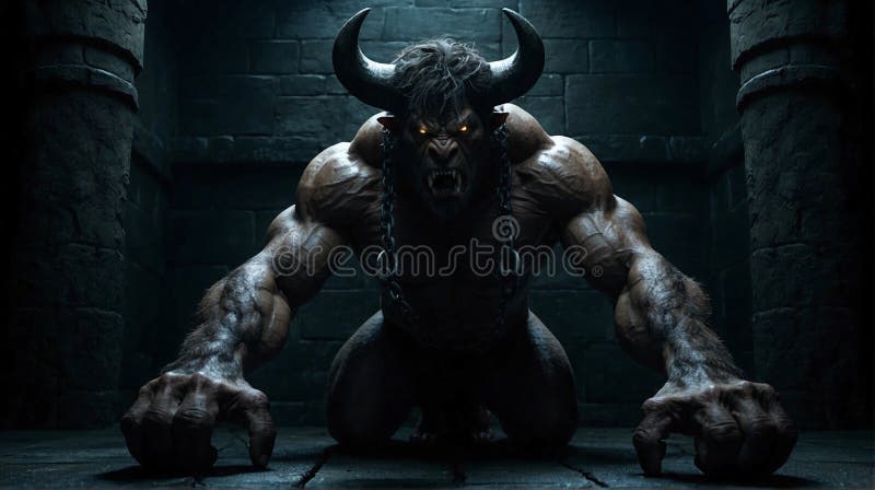 AI-generated Illustration of a Chained Beast Resembling Minotaur ...