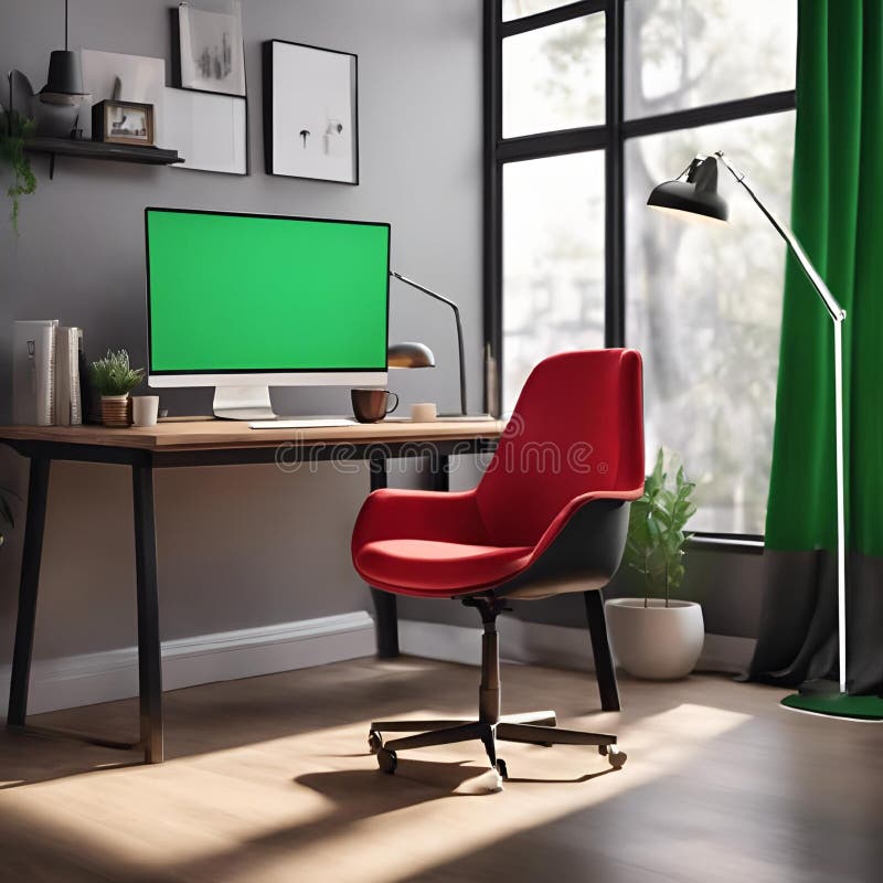 AI Generated Illustration of a Chair Placed in Front of a Computer Desk ...