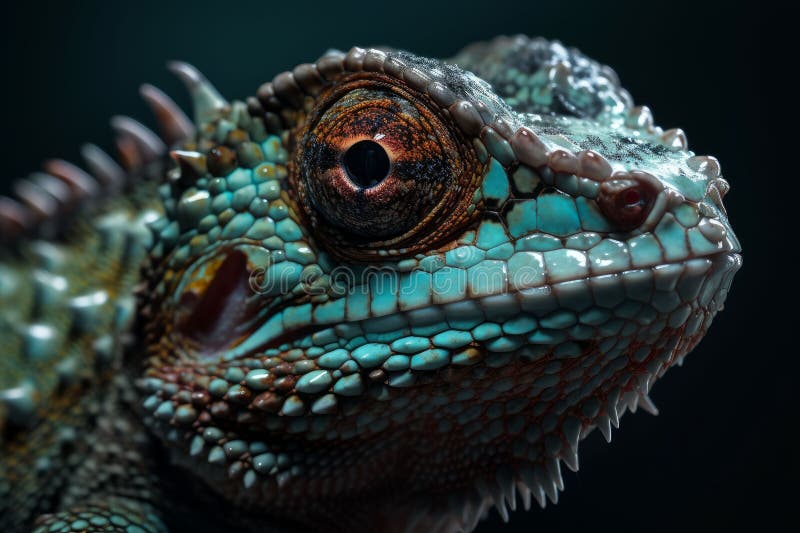 AI Generated Illustration of a Chameleon Lizard Against a Dark ...
