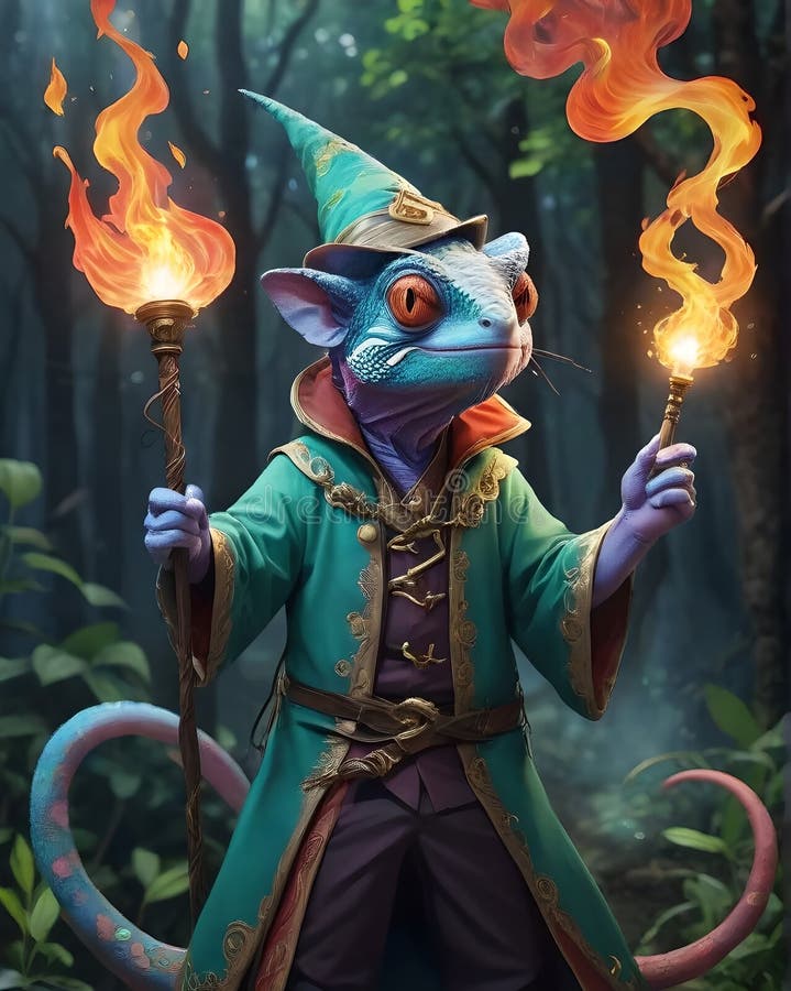 AI Generated Illustration of Chameleon Wizard Casting a Magical Spell ...