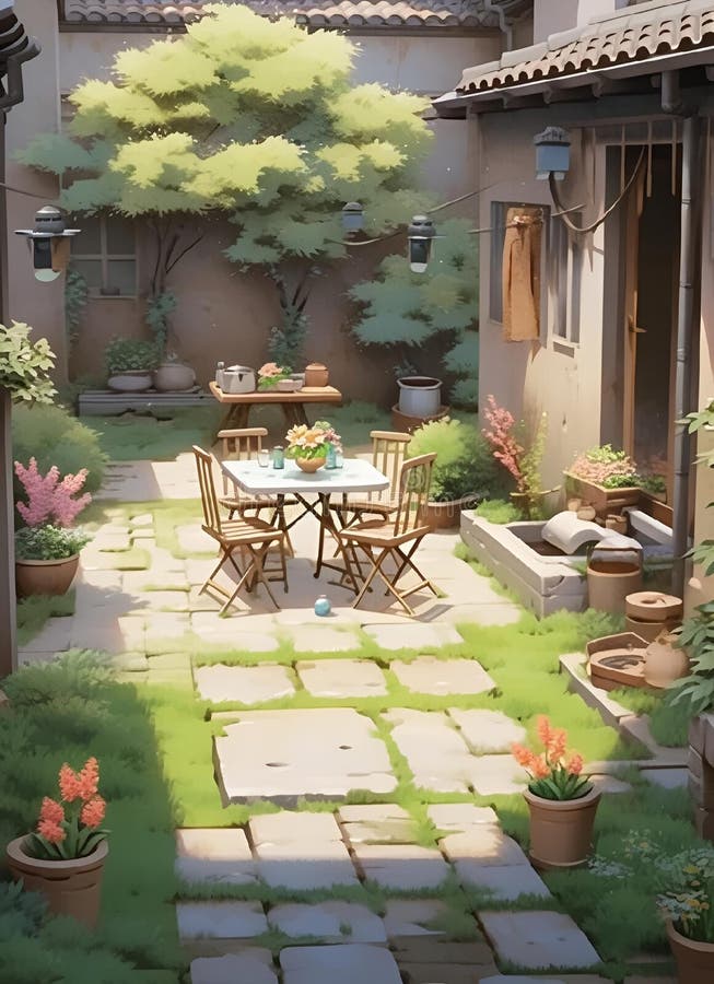 AI-generated Illustration of a Charming Outdoor Courtyard Area with a ...