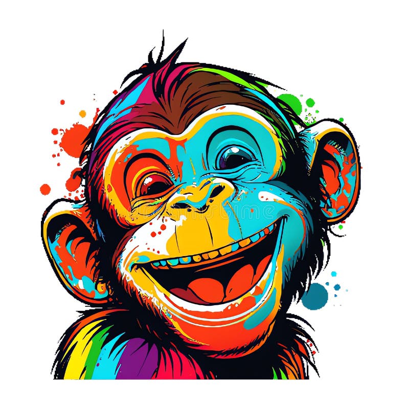 AI Generated Illustration of a Cheerful Vibrant Monkey Painted on a ...