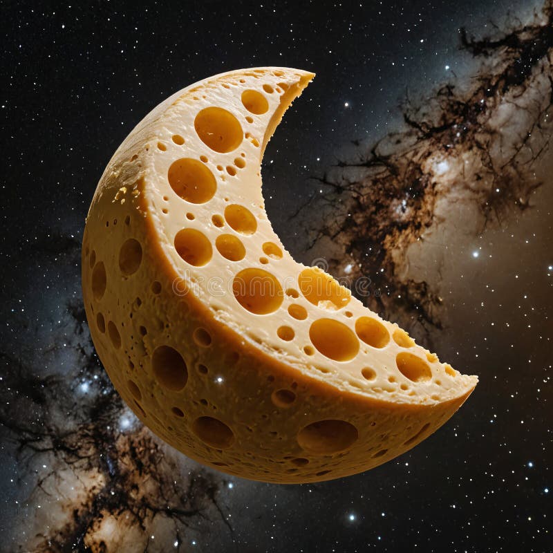 AI Generated Illustration of a Cheese Crescent Moon in Space Stock ...