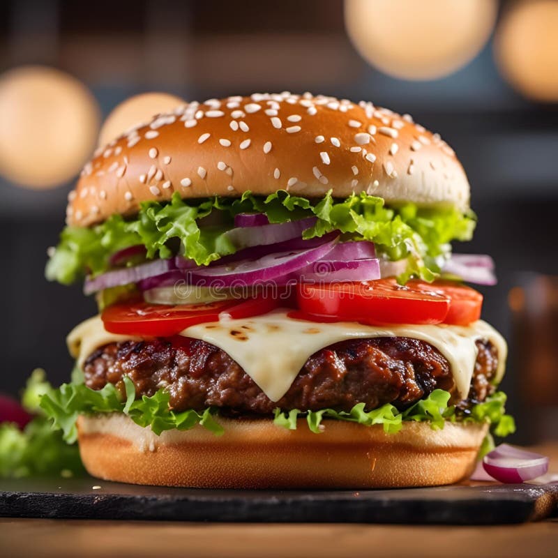 AI-generated Illustration of a Cheeseburger on a Table Stock ...
