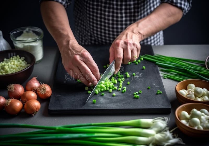 AI Generated Illustration of a Chef Chopping and Dicing Onions with a ...