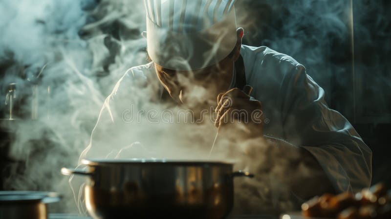 AI Generated Illustration of a Chef in a Kitchen with Steam Rising from ...