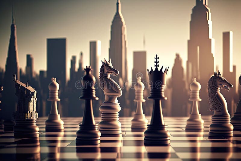 AI Generated Illustration of Chess Elements on Board with Silhouette ...