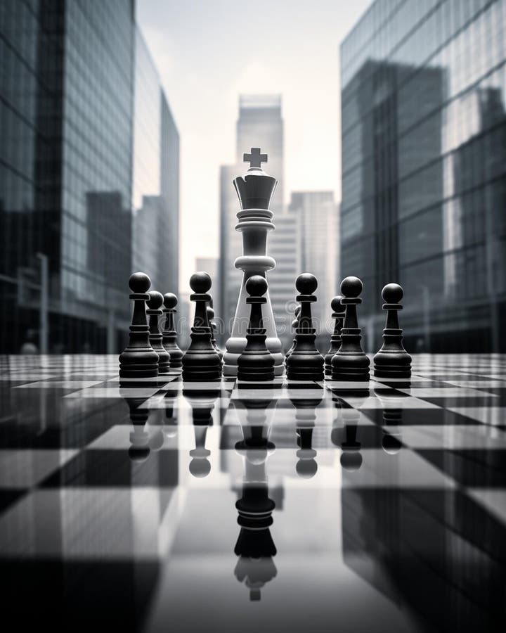 AI Generated Illustration of Chess Pieces on a Chess Board Against ...
