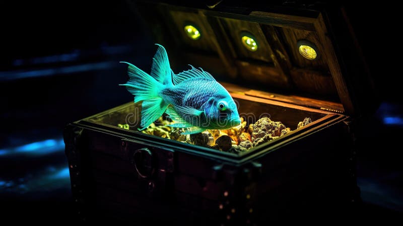 AI Generated Illustration of a Chest with a Lid Open and a Fish ...
