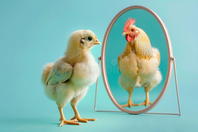 AI Generated Illustration of a Chick Looking into a Mirror, Seeing a ...