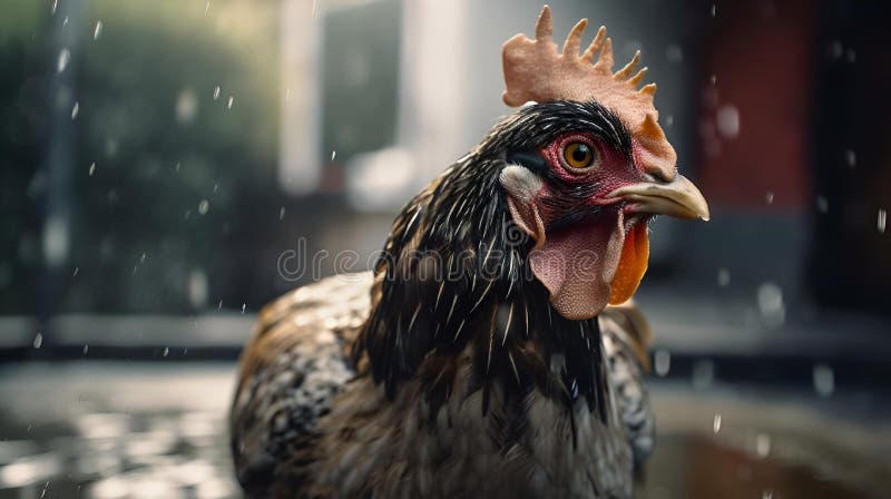 AI Generated Illustration of a Chicken Stands in a Shallow Puddle of ...