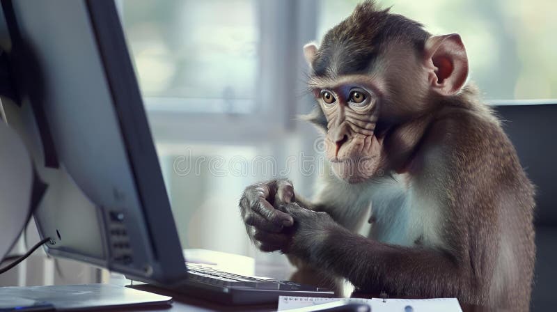AI Generated Illustration of a Chimpanzee Sitting at a Table, Using a ...