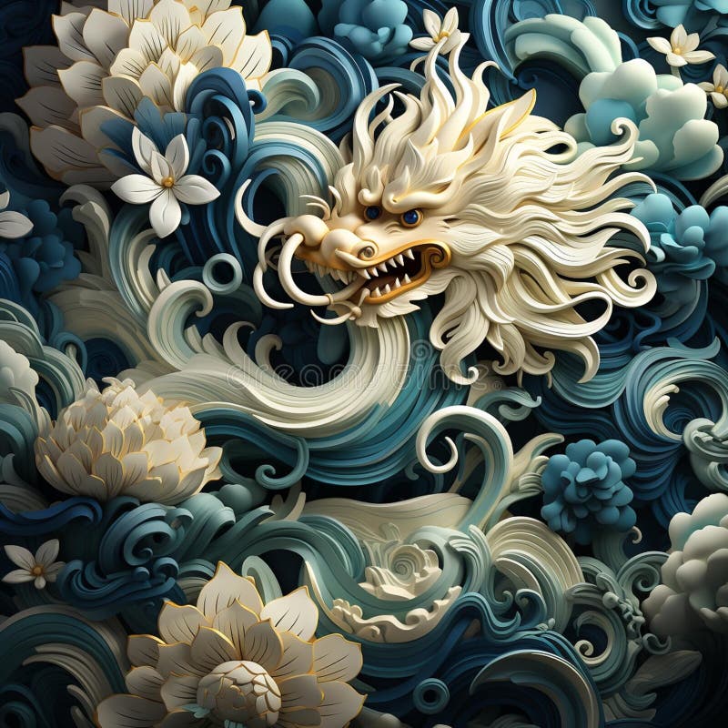 AI Generated Illustration of a Chinese Dragon in Kranok Pattern Stock ...