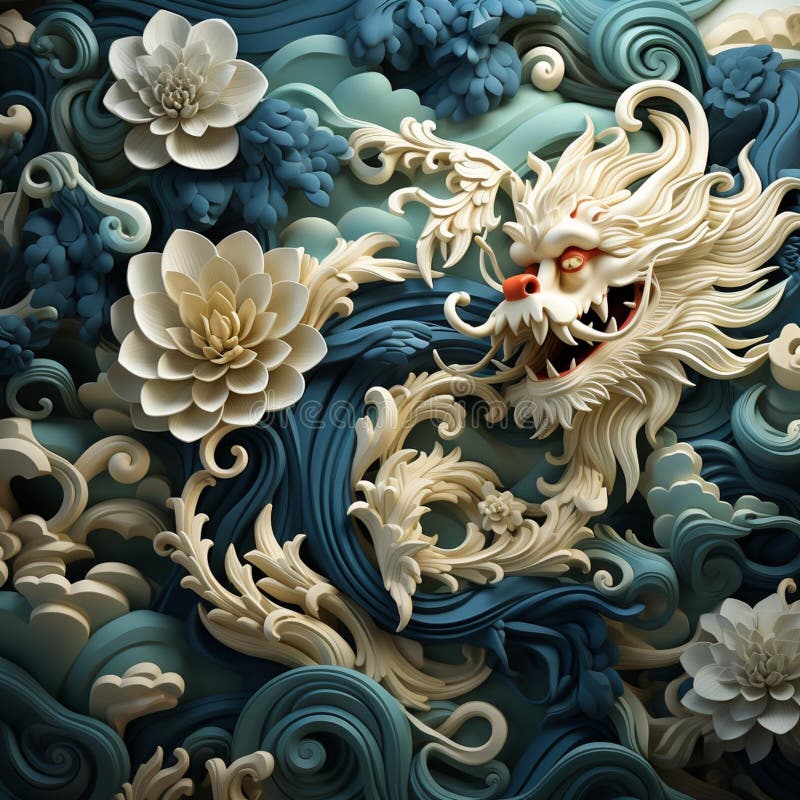 AI Generated Illustration of a Chinese Dragon in Kranok Pattern Stock ...