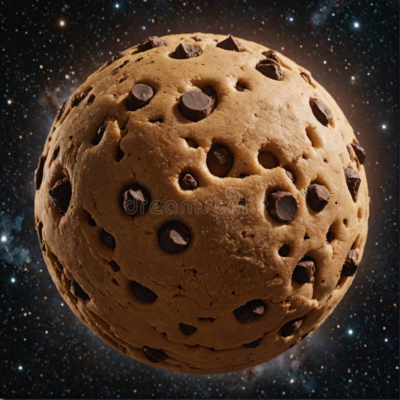 AI Generated Illustration of a Chocolate Chip Cookie Planet in Front of a Starry Space Backdrop ...