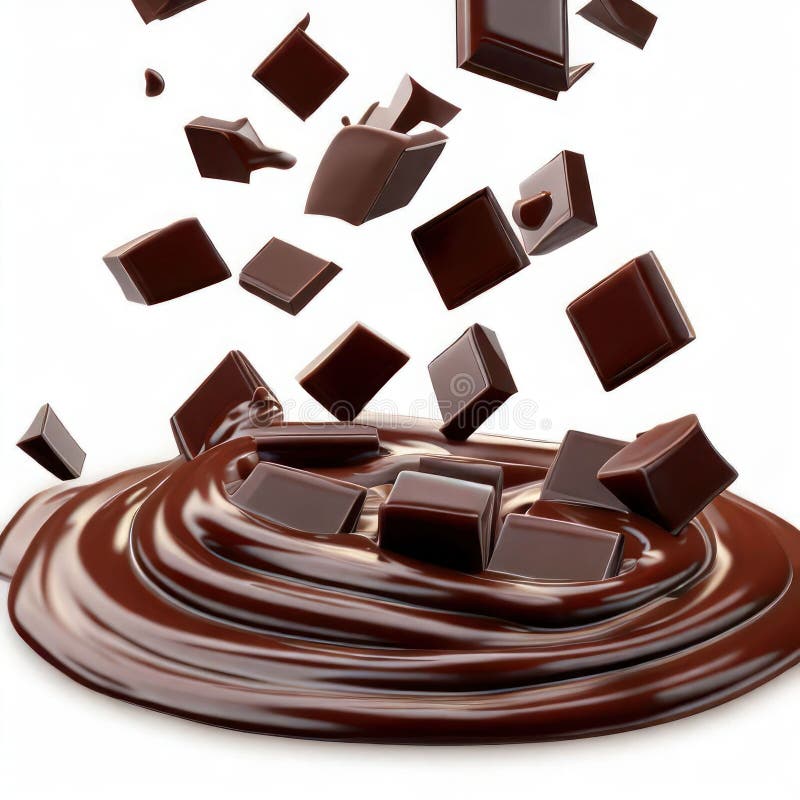A Liquid Pouring Chocolate into Pieces, Creating a Dark, Swirly Surface ...