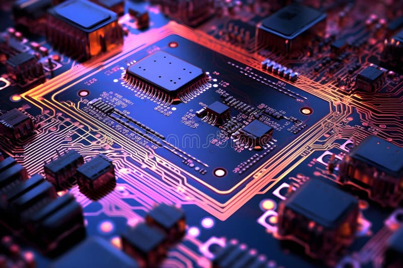 AI Generated Illustration of a Circuit Board with Various Electronic ...
