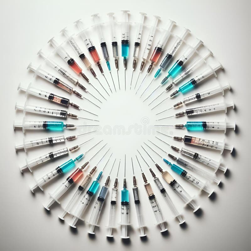 AI-generated Illustration of a Circular Arrangement of Syringes on a ...