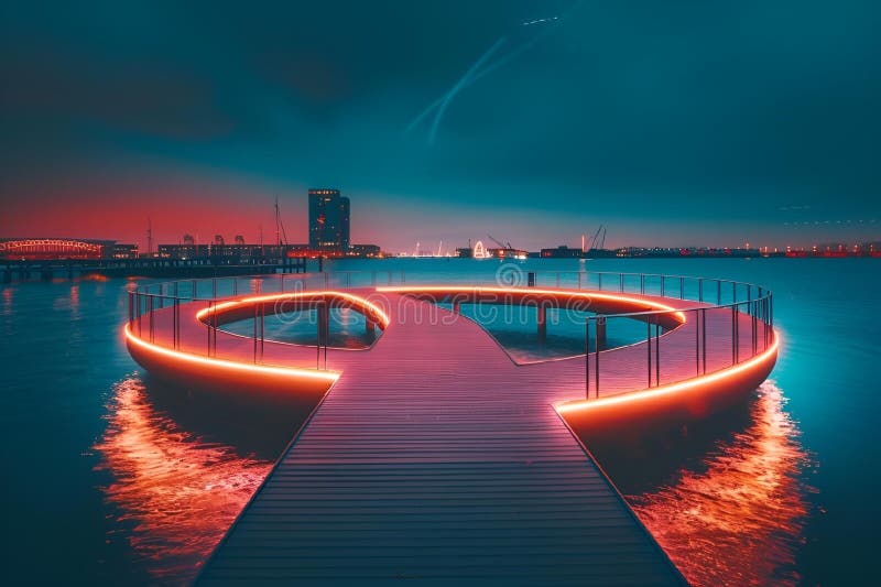 A Circular Bridge Illuminated with Vibrant LED Lights, Creating a ...