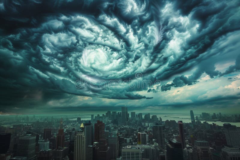 A Large Circular Shaped Cloud is in the Sky Over the City Stock Image ...