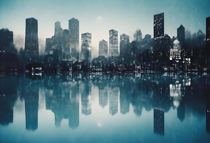 AI Generated Illustration of a City Skyline Reflected in a Lake ...