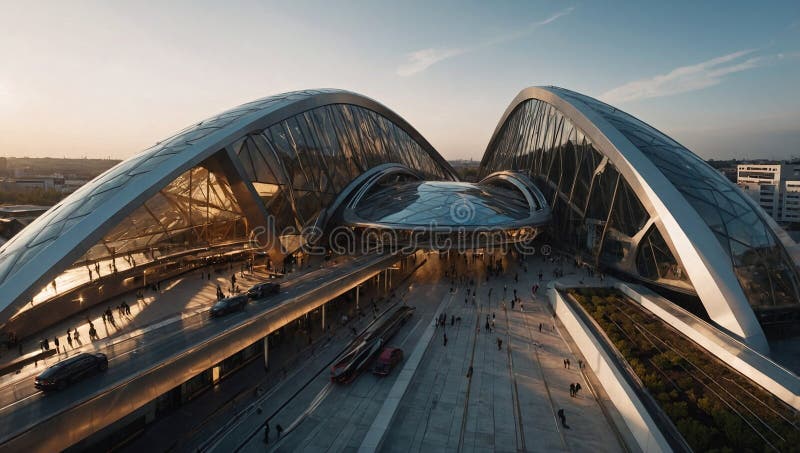 View of Large Bridge and Building in Distance at Sunset with Buildings ...
