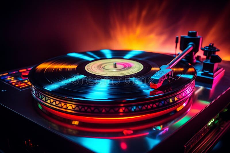 AI Generated Illustration of a Classic Record Player Spinning a Vinyl ...