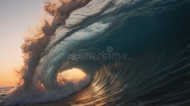 AI Generated Illustration of a Clear Water Under a Blue Sunset Sky with ...