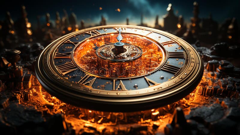 AI Generated Illustration of a Clock Burning in a Dark Surreal ...