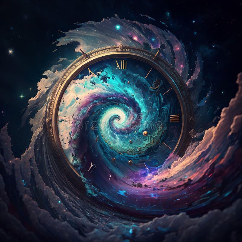 AI Generated Illustration of a Clock in the Center of a Spiraling ...
