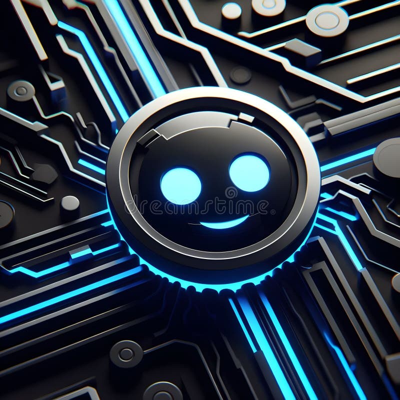 The Smile Face on the Circuit Board Makes a Face and Blue Light Shines ...