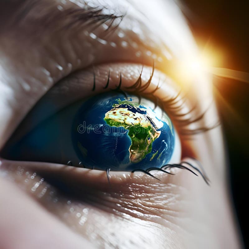 AI Generated Illustration of an Eye with a Tiny Blue Planet Earth ...