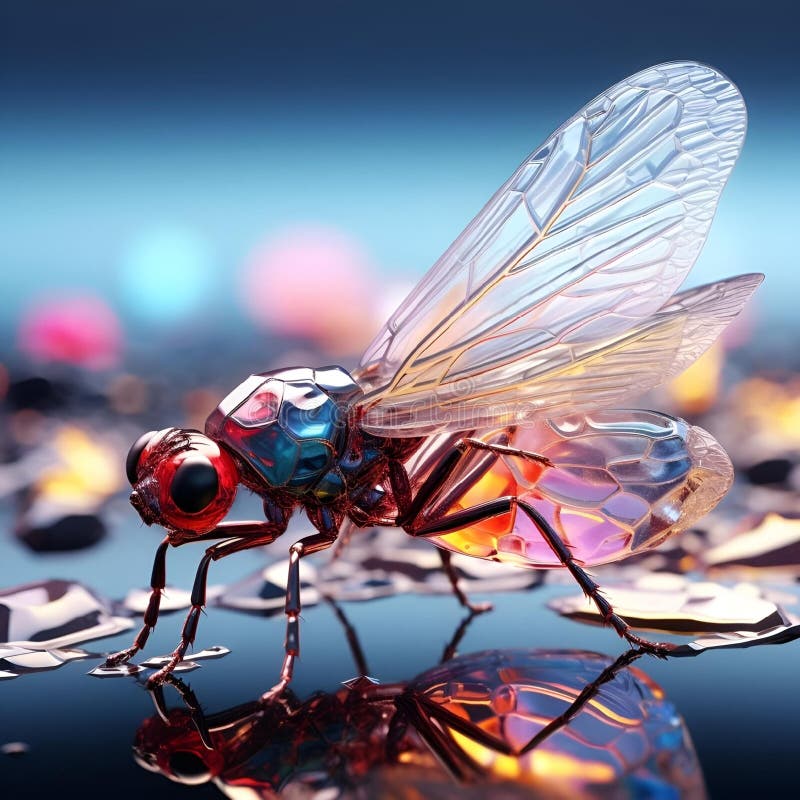 AI Generated Illustration of Close Up of a Glass Fly Perched on a ...