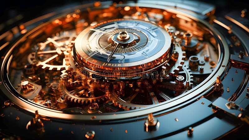 AI Generated Illustration of a Close-up of Golden-colored Mechanical ...