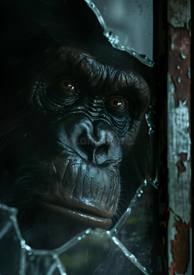 AI Generated Illustration of a Close-up of a Gorilla Looking Out of a ...