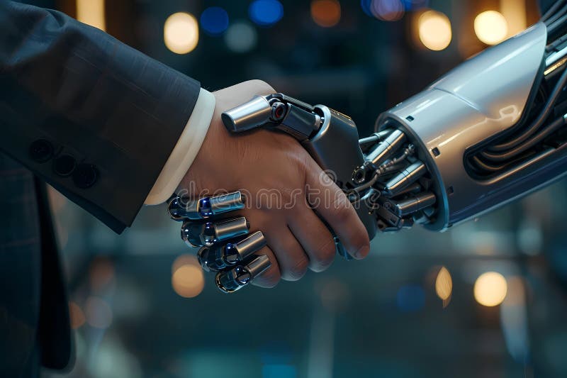 Handshake between Human and Robot Stock Illustration - Illustration of ...