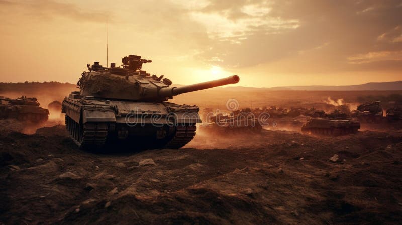 The Tank is Sitting in a Barren Field Near Other Tanks Stock ...