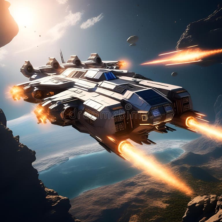 The Spaceship is Shooting Rockets on Its Way To Launch in Space Stock Illustration ...