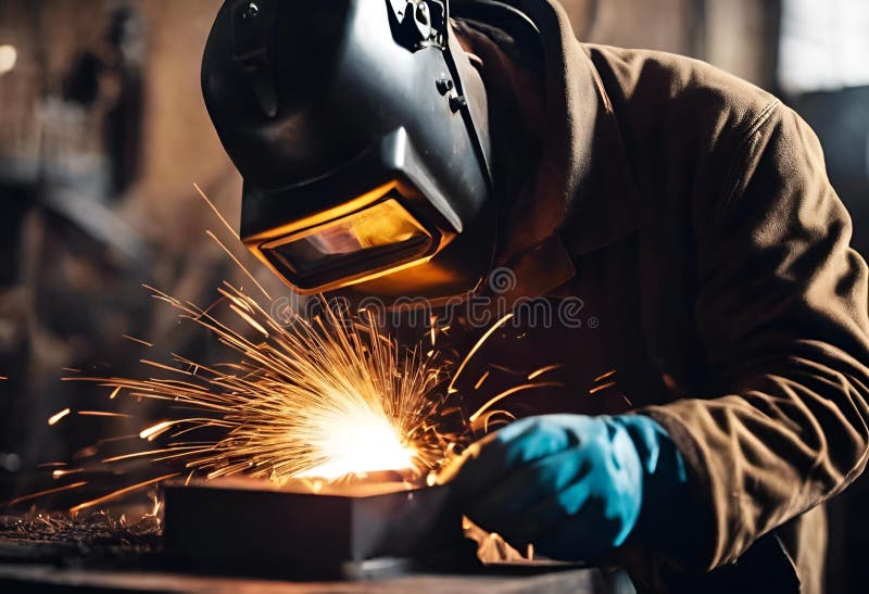 A Welder is Welding a Metal Item and Then it Begins To Go Stock ...