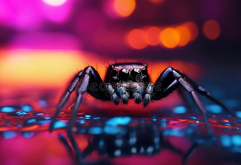 AI-generated Illustration of a Close-up of a Jumping Spider on a Table ...
