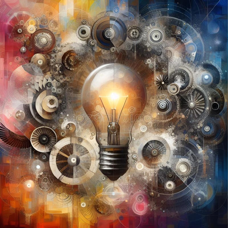 A Close Up of a Light Bulb with Several Geary Wheels Stock Illustration ...