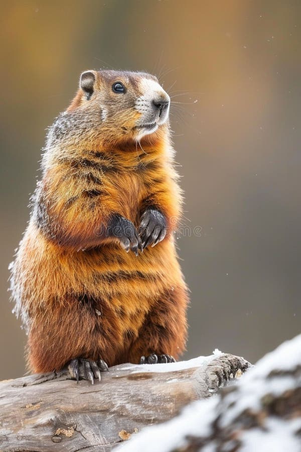 AI Generated Illustration of a Close-up of a Marmot Standing on a Log ...