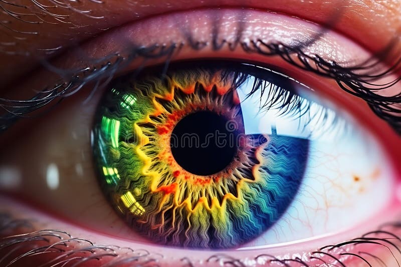 An Image of an Eye with a Rainbow Reflection on it Stock Illustration ...